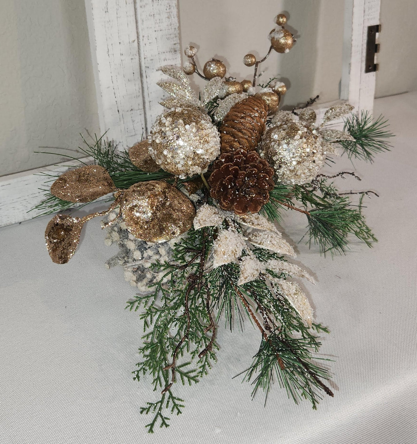 Golden Snowy Bough Arrangement – Quiet Trail Home