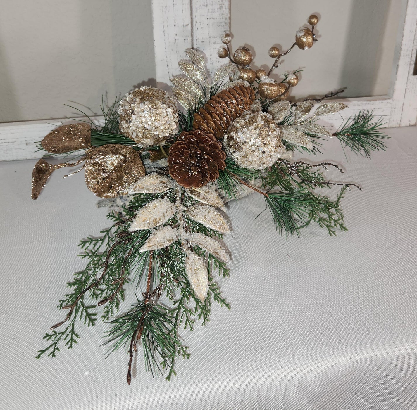 Golden Snowy Bough Arrangement – Quiet Trail Home