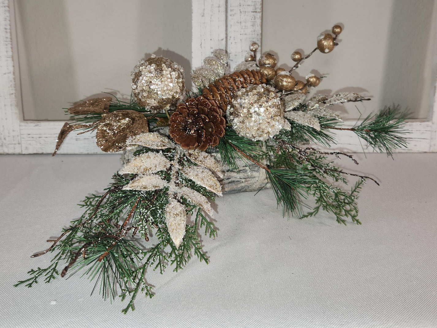 Golden Snowy Bough Arrangement – Quiet Trail Home